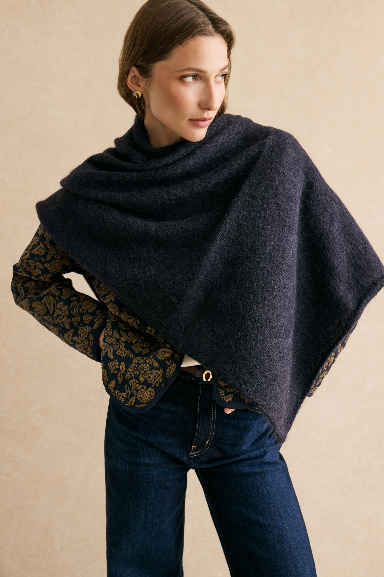 Navy Blue MOHAIR Poncho | BIMANI