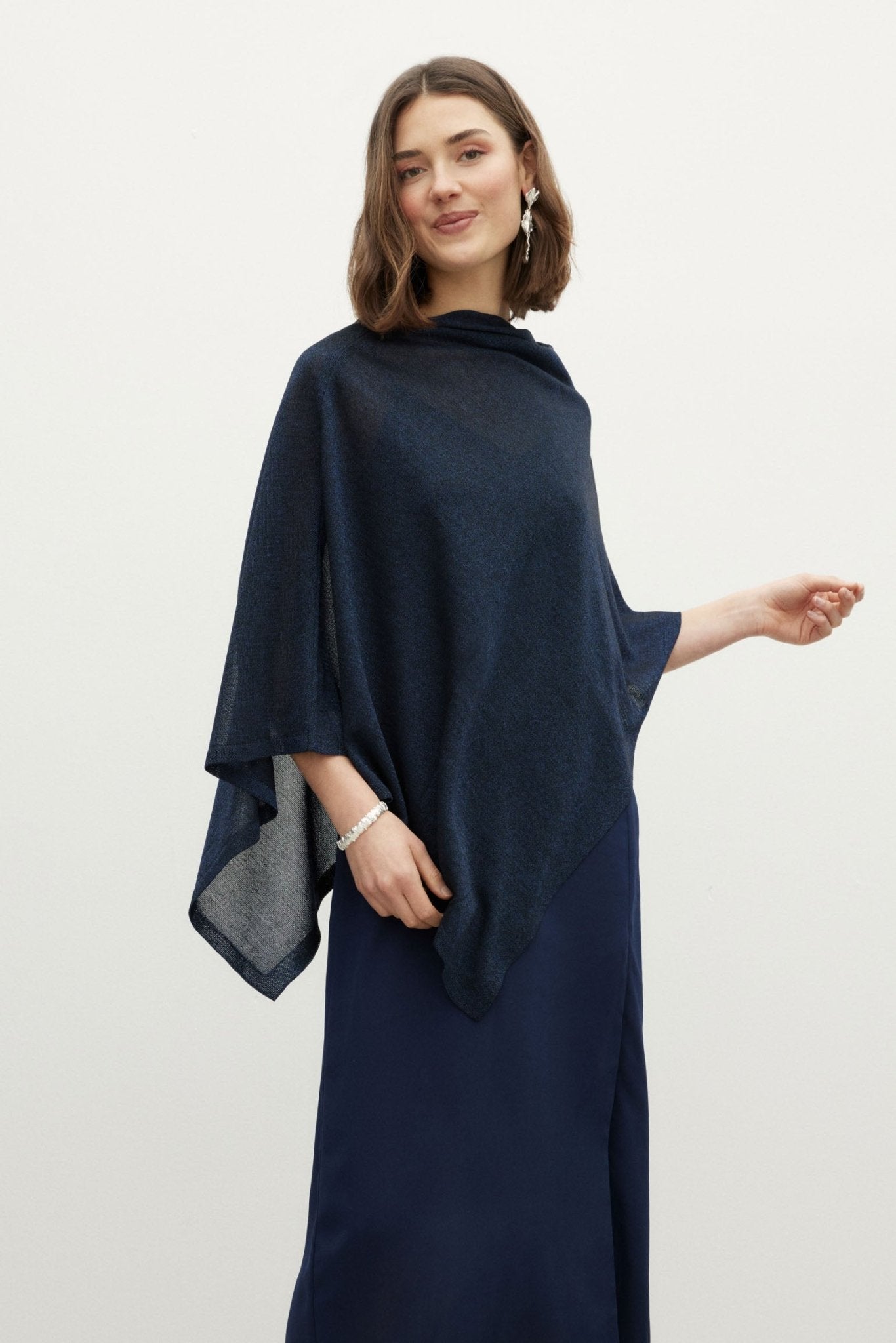 Blue Knitted Poncho for Women - BIMANI